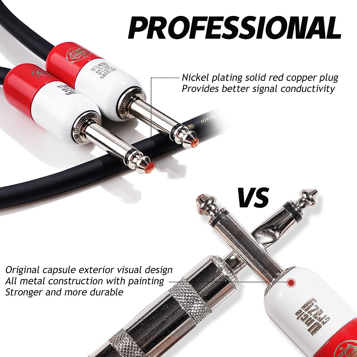 uncle crazy Guitar Instrument Cable, 10 Feet, 20 AWG Electric Instrument Cable Bass Amp Cord for Guitar Bass Amplifier Audio, Straight-Straight Angle, ¼ Inch (6.35mm) Connectors(Pro Black 10)