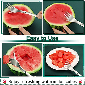 2 Pack Watermelon Fork Slicer, 2-in-1 Watermelon Slicer, Summer Watermelon Cutter, Stainless Steel Fruit Forks Slicer Knife for for Camping Kitchen