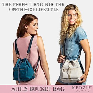 KEDZIE Aries Convertible Bucket Bag 3-Way Backpack Crossbody Strap Purse for Women - Olive