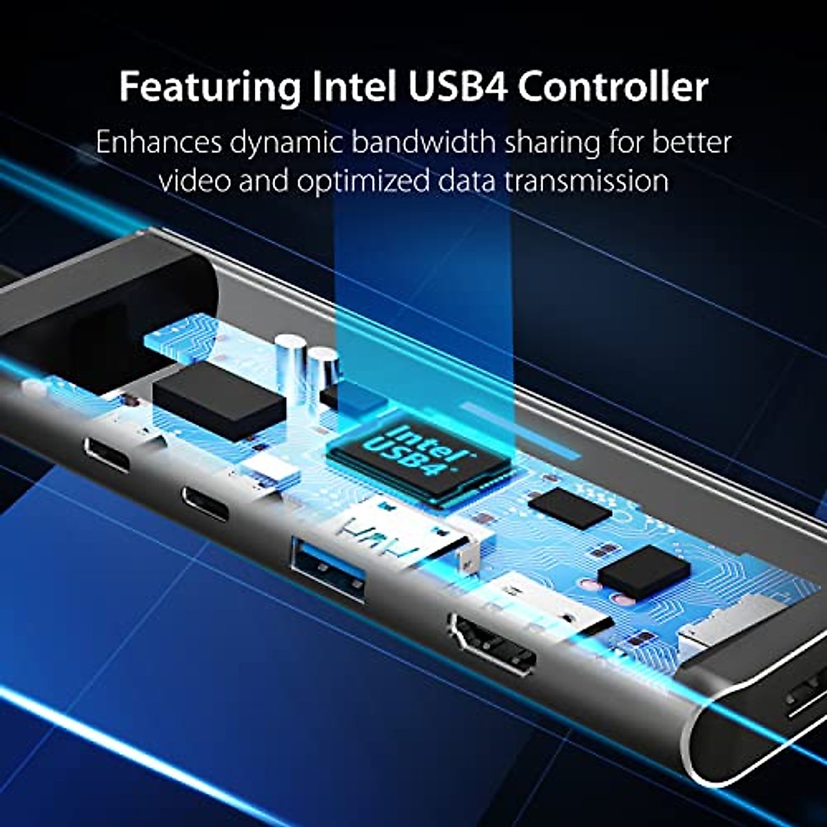 j5create USB4 Dual 4K Multi-Port Hub -5 in 1 USB4 Hub with PD 85W, Dual 4K Display, DisplayPort 1.4, USB-A, USB-C Ports | for Macbooks, Windows Laptops, Thunderbolt 3/4, and USB4 Devices (JCD401)