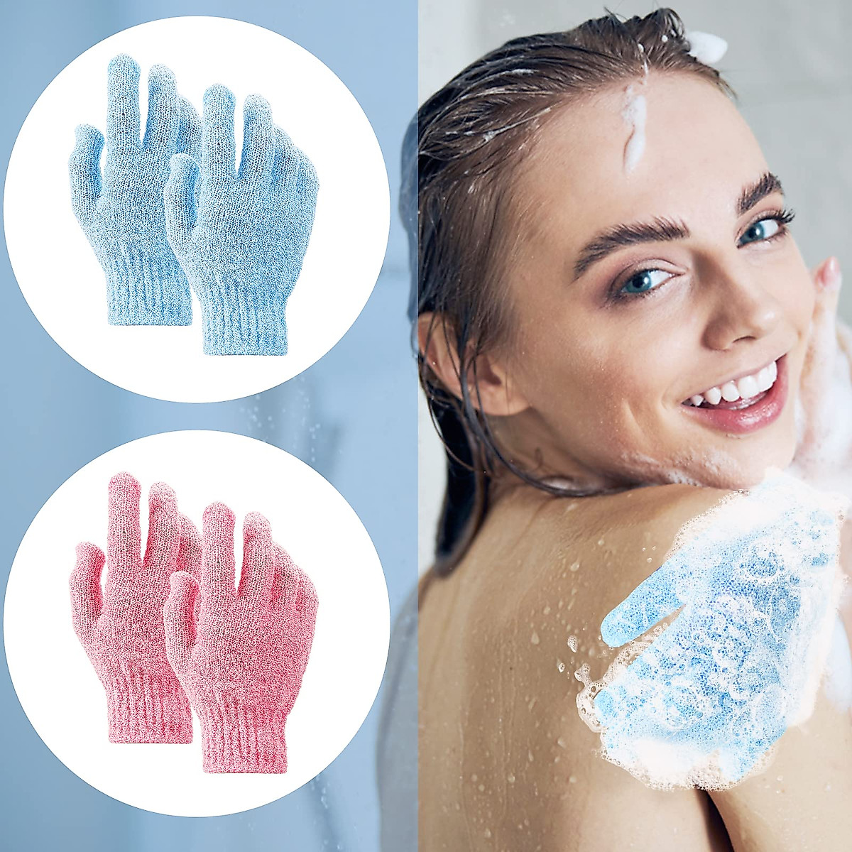 Sibba 2 Pair Bath Gloves for Shower Natural Loofah Exfoliating Wash Gloves for Body and Face, Dead Skin Remover, Double Sided Microfibre Shower Body Gloves for Adults and Kids