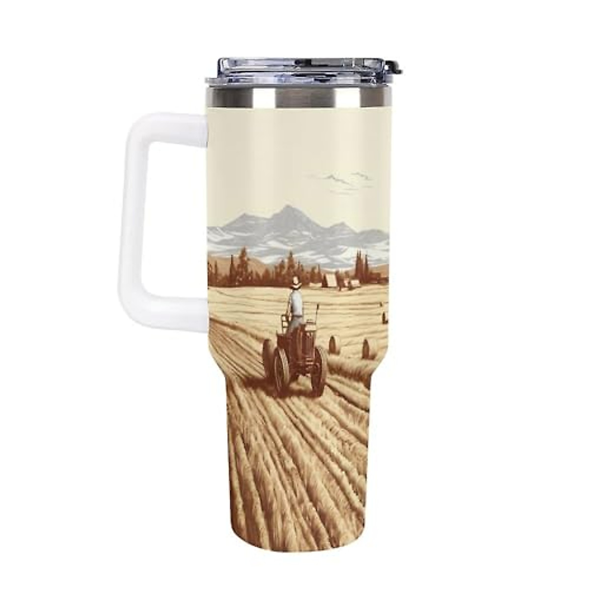 40 Oz Farmer with Bales Insulated Stainless Steel Tumbler with Handle & Straw Lid, Reusable Travel Cupholder Friendly Mug for Coffee, Water, Tea
