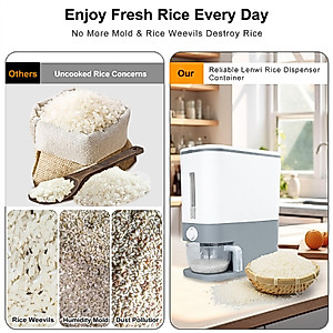 Rubtlamp 25 Lbs Gray Rice Dispenser, Rice Container with Lid, Rice Storage Container with Measuring Cup, Food Dispenser Rice Container, Storage Container for Cereal, Household Rice Bucket