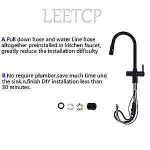 Leetcp LED Kitchen Faucet with Temperature Digital Display,Solid Brass Kitchen Sink Faucets with Pull Down Sprayer and 3 Modes,360 Rotatable Pull Down Kitchen Faucet,Matte Black