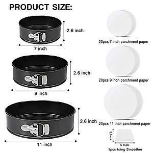 Springform Pan Set, Nonstick 3pcs (7 9 11 Inch) Springform Pans Cheesecake Pan Removable Bottom, Leakproof Round Spring Form Pans Cake Pans Sets for Baking and 60 Pcs Parchment Paper liners