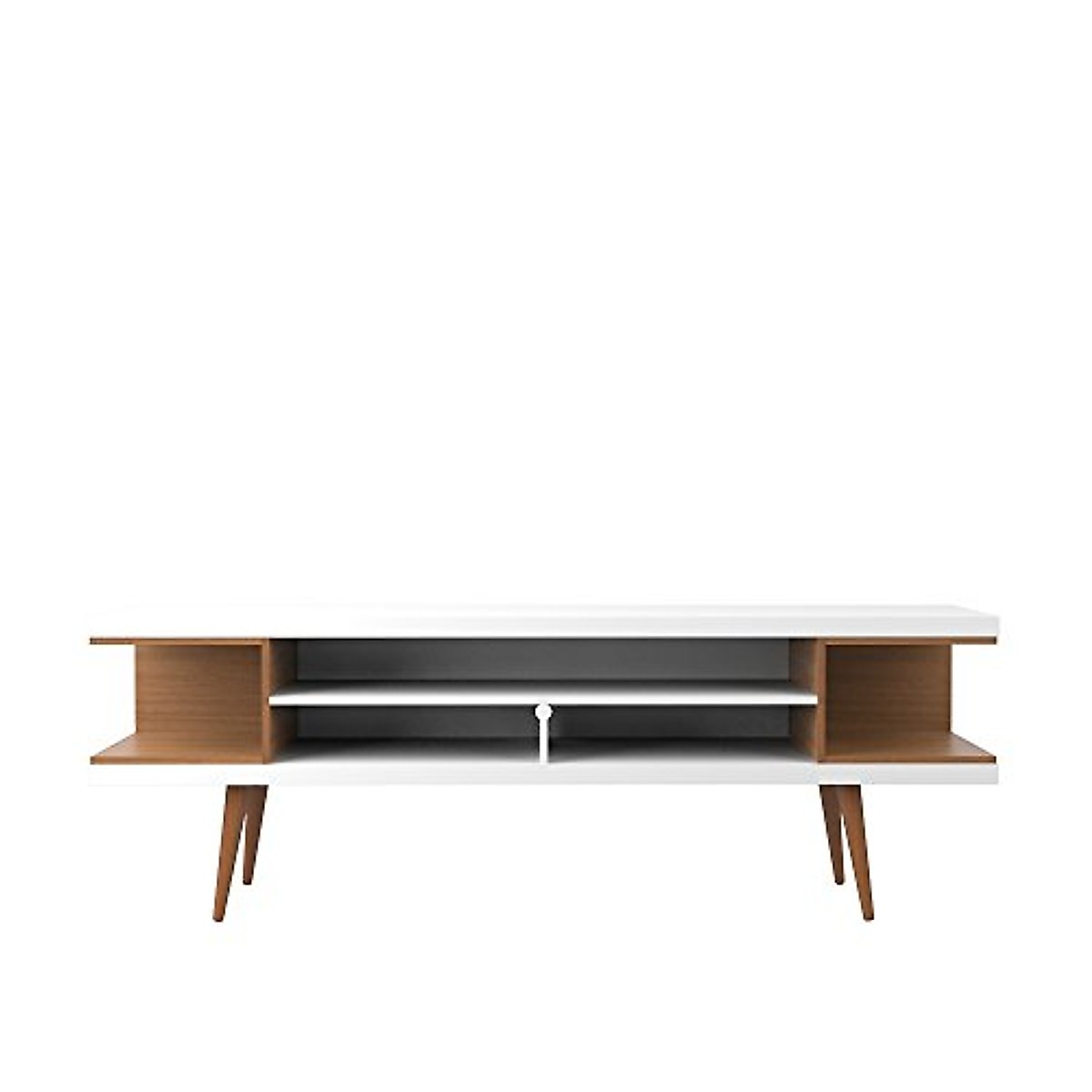 Manhattan Comfort Utopia Collection Mid Century Modern TV Stand With Open 3 Open Shelves and Two Open Cubbies, White/Wood