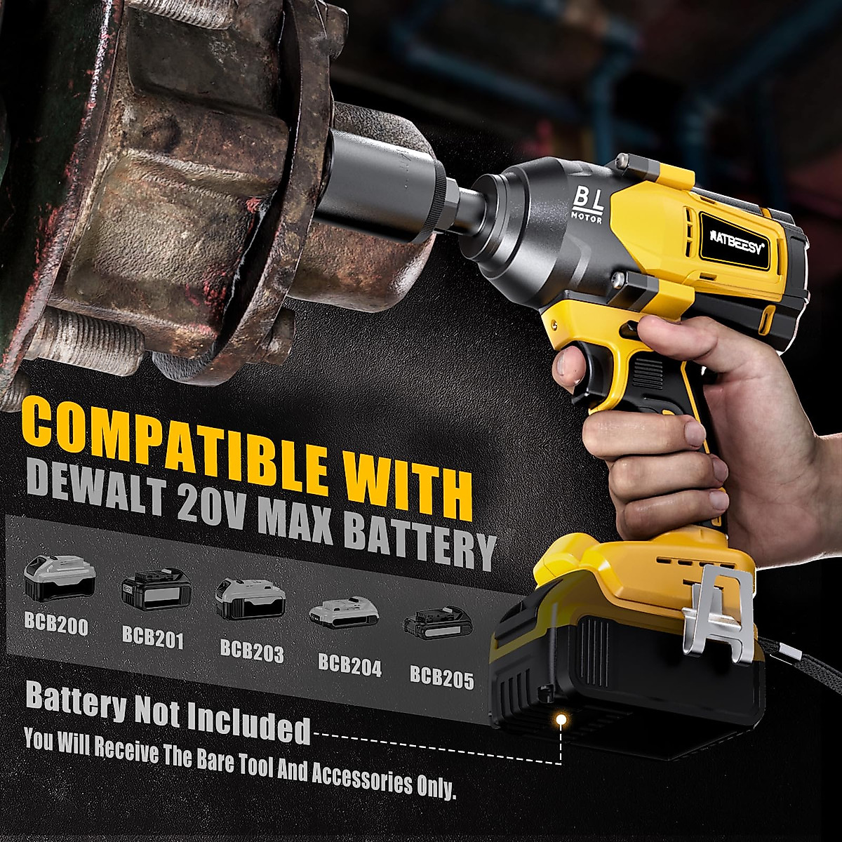 Impact Wrench for De-Walt 20V MAX Battery: 1/2 Inch Hog Ring Impact Driver High Torque - 600 Ft-lbs Cordless Impact Gun - Brushless Motor with LED Light And Blet Clip - Tool Only
