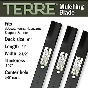 Terre Products, 3 Pack Medium Lift Lawn Mower Blades, 61 Inch Decks, Compatible with Scag 48111, 482879, Ferris 1520842, Husqvarna 539101733 and More