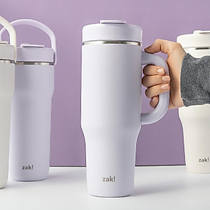 Zak Designs Harmony 2-in-1 Coffee Tumbler for Travel or At Home, 40oz Recycled Stainless Steel is Leak-Proof When Closed and Vacuum Insulated with Handle (Smoky Lilac Purple)