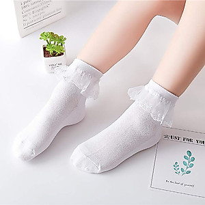 4 Pairs Toddler Baby Girls Lace Princess Socks Cotton Ruffled Solid Ankle Socks White 1-4T