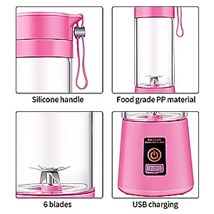 Portable Blender, Smoothie Juicer Cup, Mini Blender for Baby Food Mixing Machine with Updated 6 Blades, Secure Switch Electric Fruit Mixer USB Rechargeable Travel Handheld Fruit Juicer (Pink)