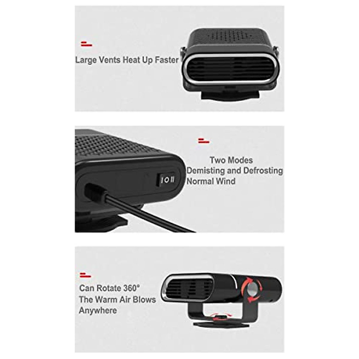 Arecwy Car Heater, 2 in 1 12V 120W Auto Car Windshield Heater Cooling Fan Auto Defogger 360 Degree Rotatable Heating Defrost