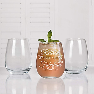 Retirement Wine Glass, Retired Free and Fabulous Stemless Wine Glass 15Oz - Retirement Gifts for Women, Men, Friends, Sister, Coworker, Boss, Teacher, Nurse