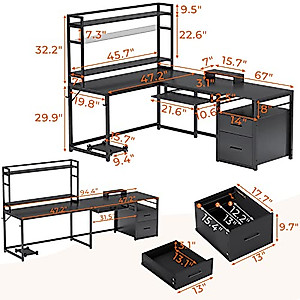 SEDETA L Shaped Desk with Hutch, Home Office Desk with File Drawers, 94.4 Inches Two Person Desk, Corner Computer Desk with Keyboard Tray, Monitor Stand, Storage Shelves, Gaming Desk, Black