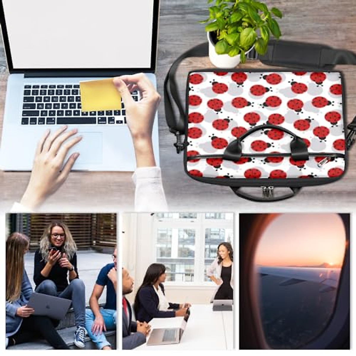 Ladybugs Pattern Laptop Computer Bag Waterproof Shoulder Messenger Bag 13-15 inch Durable Laptop Tote Bag with Shoulder Strap Handle Lightweight Crossbody Briefcase