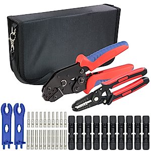 Gazoe Solar PV Panel Crimping Tool Kit with Crimper Stripper and 10 Pairs Solar Connectors and 1Pair Solar Connector Spanner Wrench, Solar Crimper Tool works for AWG14-10,2.5/4/6mm²