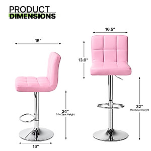 Magshion Faux Leather Bar Stools Adjustable 360 Degree Swivel Backrest Footrest Barstool Set of 4, Pink