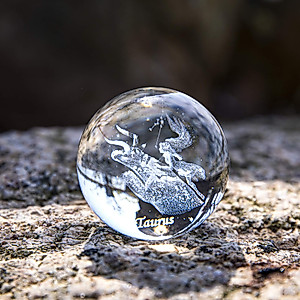 HDCRYSTALGIFTS 3D Laser Constellation Crystal Ball Crystal Paperweight Full Sphere Glass Fengshui with Sliver-Plated Flowering Stand(Taurus)