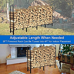 Audessy 8ft Firewood Rack Outdoor, Heavy Duty Steel Fireplace Wood Stacking Rack Log Holders for Firewood Outdoor, Black