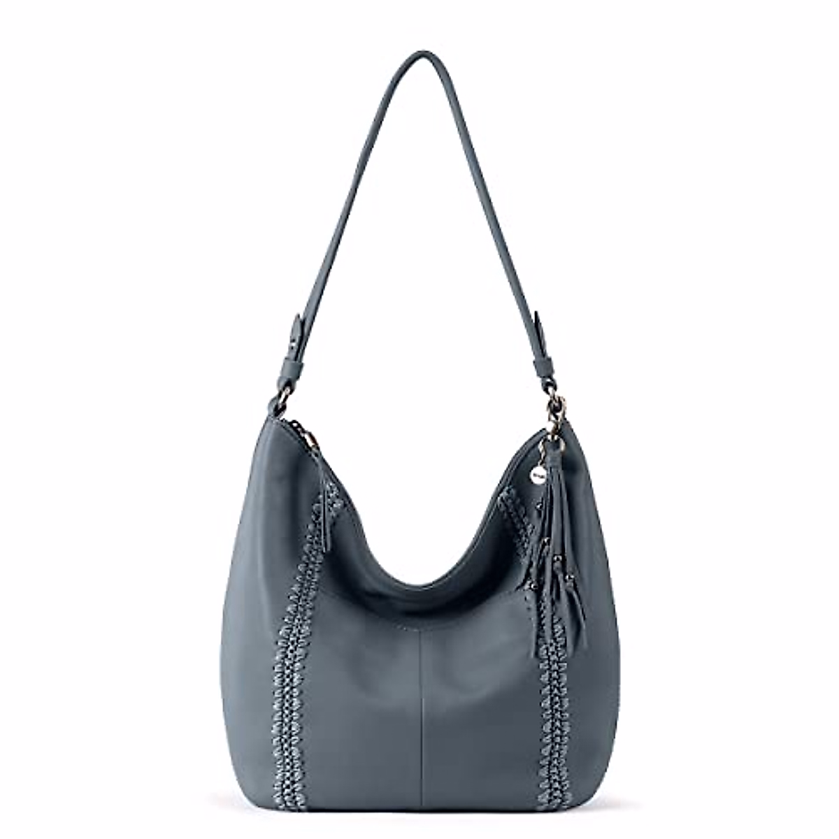 The Sak Sequoia Hobo Bag in Leather, Roomy Purse with Multi Use Design, Dusty Blue Crochet