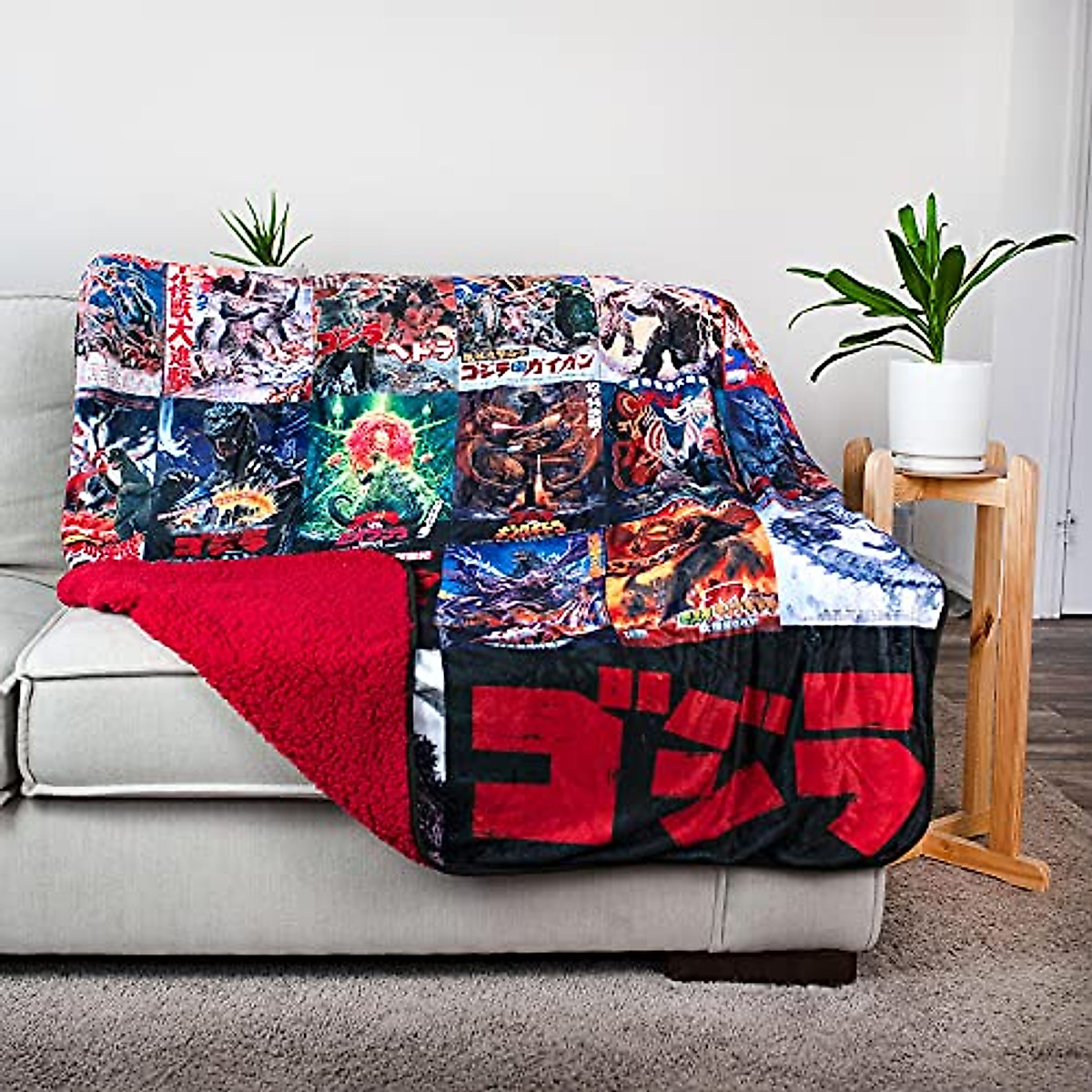 Surreal Entertainment Godzilla Movie Poster Oversized Plush Throw Blanket | Cozy Sherpa Cover For Sofa, Bed Super Soft Fleece Official Kaiju Monster Gojira Collectible 76 x 54 Inches, Red, One Size