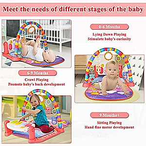 Baby Play Mat, Baby Activity Mat with Kick Piano, Baby Floor Mat with Bear Rattle, Kick and Play Piano Gym Activity Center for Baby, Baby Music Toys for 0-12 Months