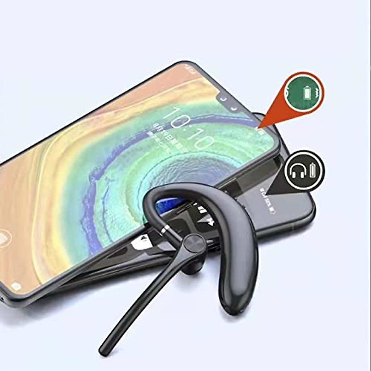 Single Ear Bluetooth Headset, Stylish Lightweight Bluetooth Earpiece V5.0 Wireless Noise Cancelling Bluetooth Headphones for Driving Business Office, for iPhone for Android Cell Phones