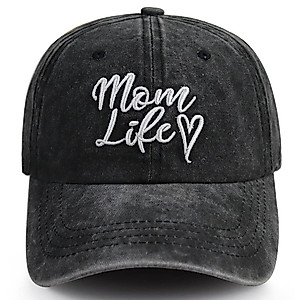 Womens Hats Baseball Caps, Funny Mom Life Hat for Mama, Mothers Day Christmas Birthday Gifts for Mom Wife Mommy Grandma, Adjustable Washed Cotton 3D Embroidered Baseball Cap