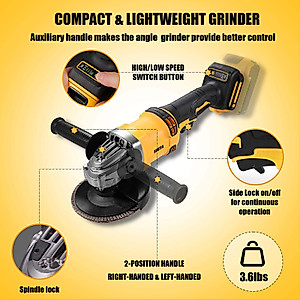 Cordless Angle Grinder Compatible with DEWALT 20V MAX Battery4-1/2" Blades Brushless Grinder,3 Variable Speed Up to 10000 RPM Battery Powered Angle Grinde,For Cutting, Griding, Polishing (No Battery)