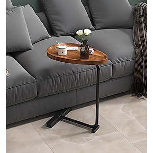 YYW C Shaped End Table Narrow Side Table for Couch, Sofa and Bed, Sofa End Table with Metal Frame for Small Spaces, Bedside, Living Room, Bedroom (Black)