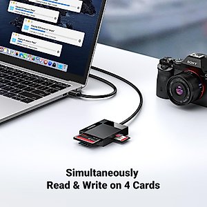 UGREEN SD Card Reader USB 3.0 Card Hub Adapter 5Gbps Read 4 Cards Simultaneously CF, CFI, TF, SDXC, SDHC, SD, MMC, Micro SDXC, Micro SD, Micro SDHC, MS, UHS-I (Black)