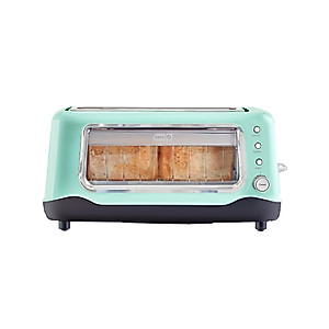 DASH Clear View Toaster - Compact Design with 7 Browning Levels & Clear-View Window, Extra-Wide Slot Large Toaster, 1-Touch Defrost, Reheat & Bagel Functions - Easy Clean Up Crumb Tray (Aqua)