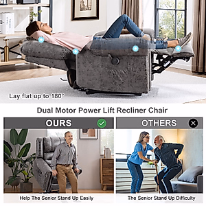 CDCASA Dual Motor Lay Flat Lift Chairs Recliners for Elderly with Massage and Heat, Breathable Leather Infinite Position Large Sleeping Electric Power Lift Chair Recliner for Seniors, Grey