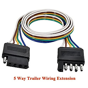 Oyviny 5 Way Flat Trailer Wire Extension 48 inch, Vehicle-Side and Trailer-Side 5-Pin Flat Wiring Harness 18 Guage Male and Female Trailer Wire Connector