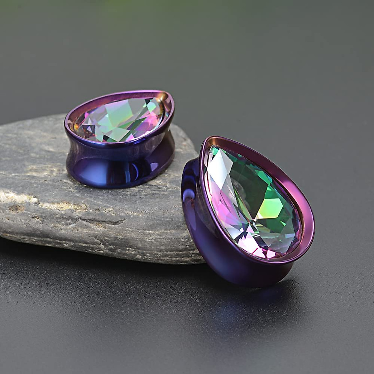 COOEAR 1 Pair Gauges for Ears Tear Drop Gem Ear Tunnels and Plugs Flesh Stretchers Expander 0g to 1 Inch.