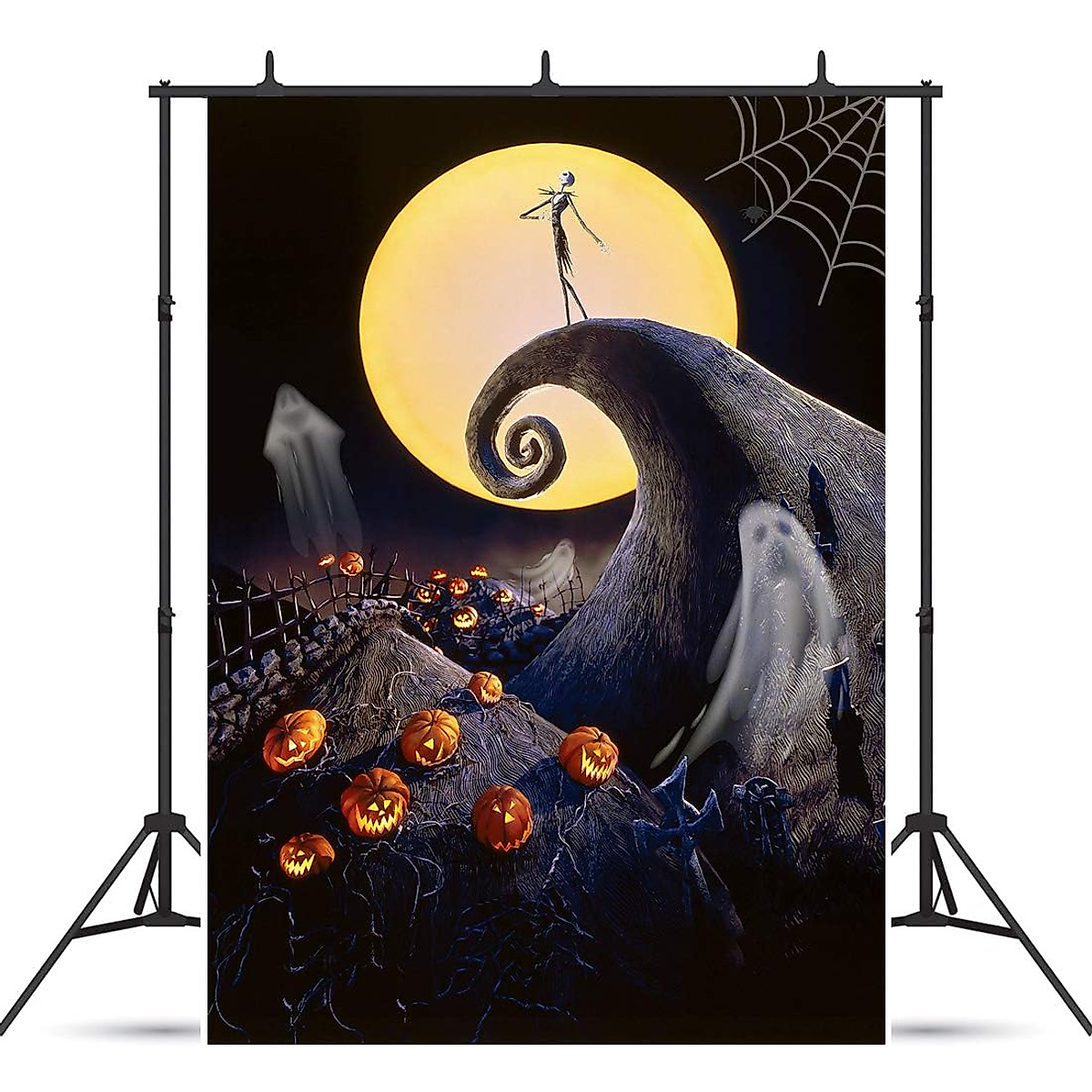 AIIKES 6x8FT Halloween Backdrop Nightmare Before Christmas Backdrop for Halloween Pumpkin Moon Ghost Skull Backdrop Birthday Baby Shower Backgrounds Party Home Decoration Photo Studio Props 11-749