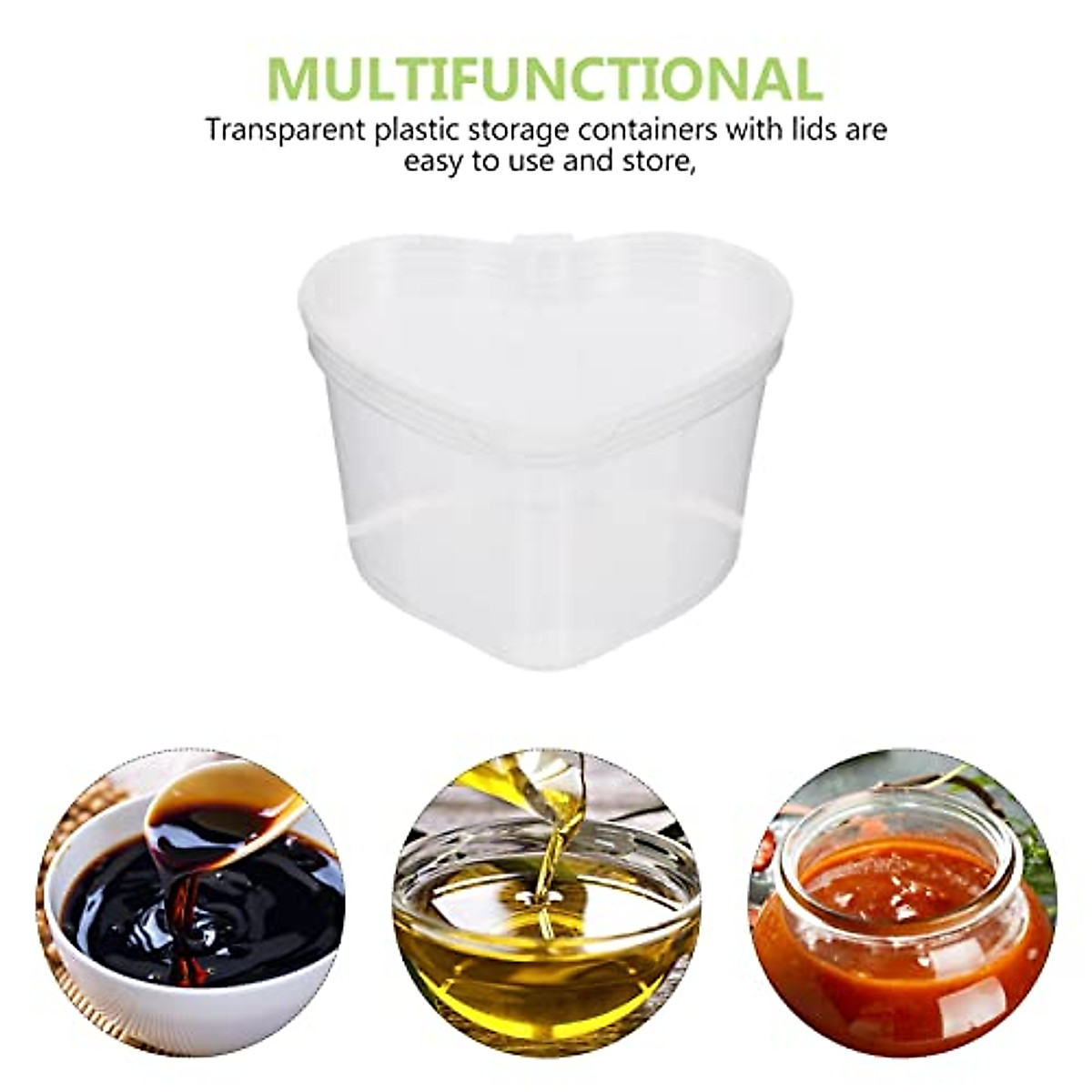 Didiseaon 50Pcs Heart Shaped Condiment Container Clear Plastic Seasoning Containers Small Boxes with Lid Bowl for Home Kitchen Takeout Use 50ml