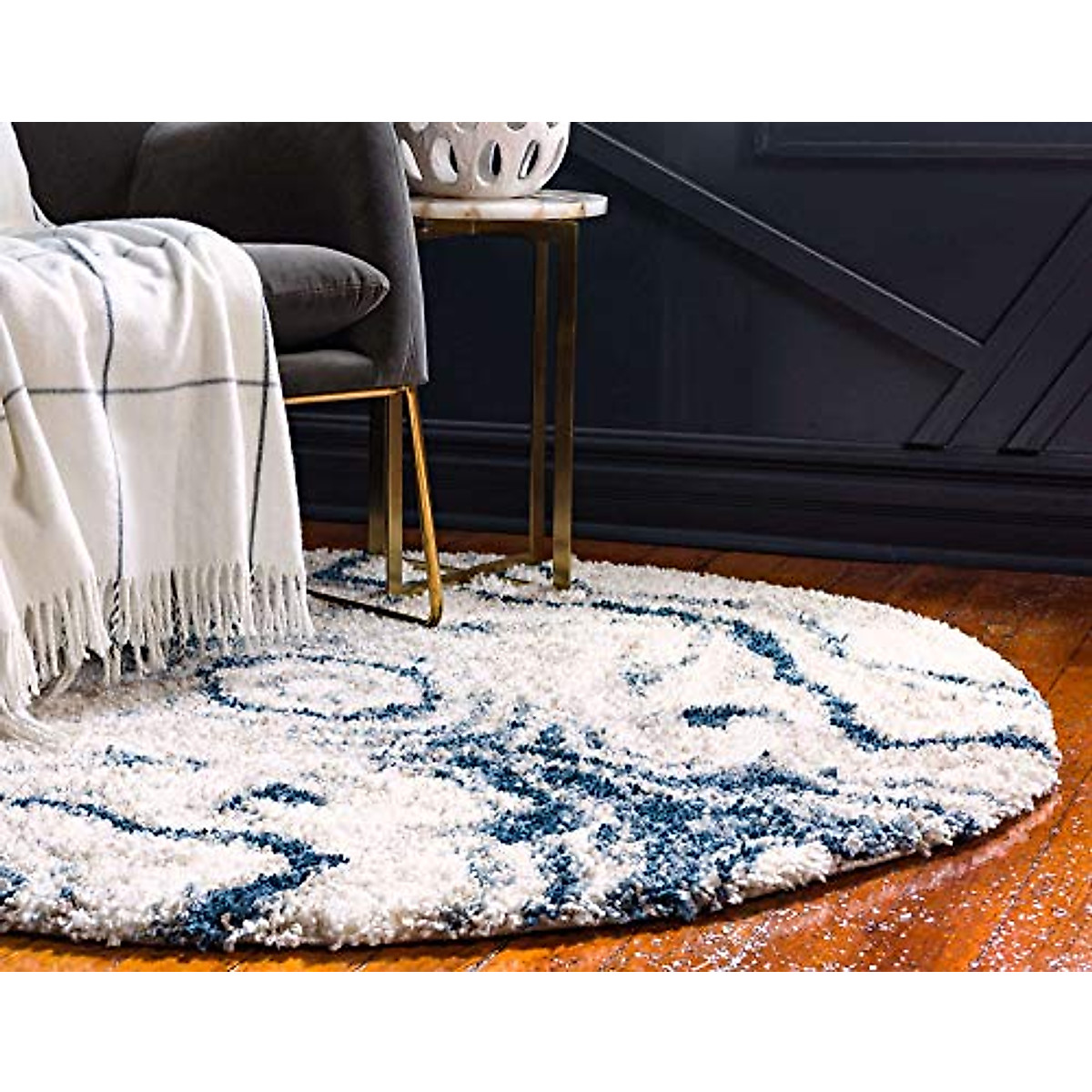 Unique Loom Hygge Shag Collection Area Rug - Valley (5' Round, Blue/ Gray)