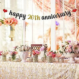 Maicaiffe Happy 20th Anniversary Banner - for 20th Wedding Anniversary / 20th Anniversary Party / 20th Birthday Party Decorations (20th)
