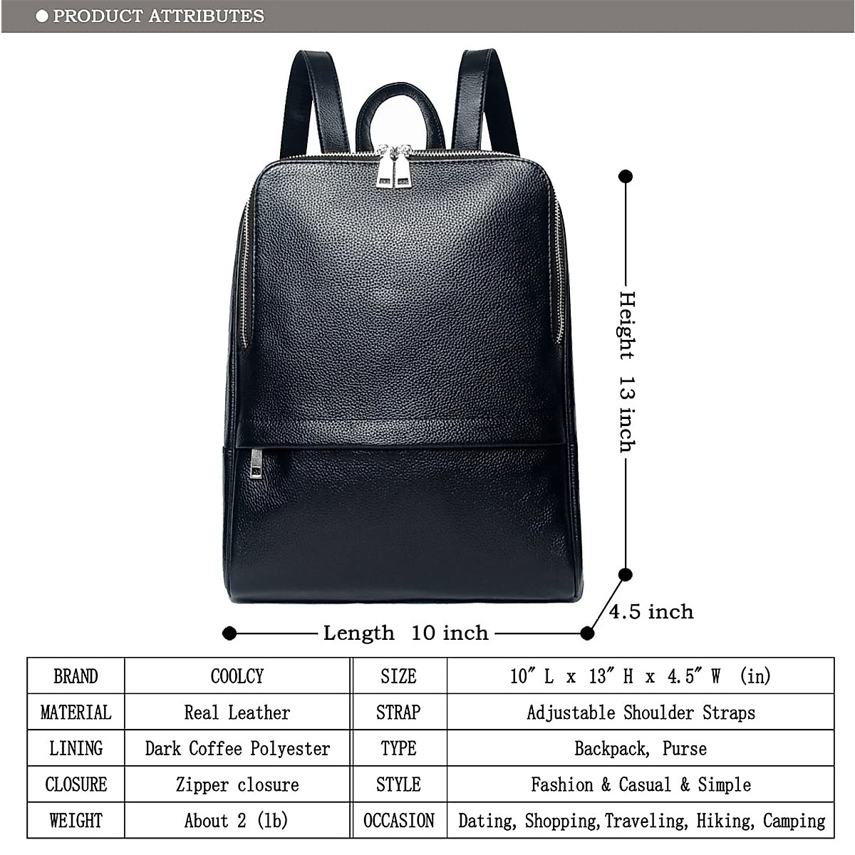 COOLCY Women Real Genuine Leather Backpack purse Fashion Bag (Black)