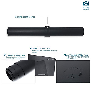 Vine Creations Leather Desk Mat Large 44" x 22", Desk Protector Mat, PU Leather Desk Pad, Large Mouse Pad, Desk Blotter, Desk Pads on Top of Desks, Desk Matt for Desktop, Office Desk Mat (Black)