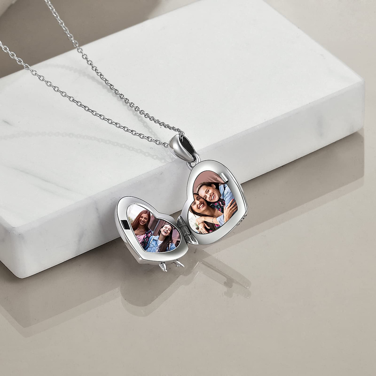 AOBOCO Heart Locket Sterling Silver for Women Forever Sisters Birthday Necklace Gift