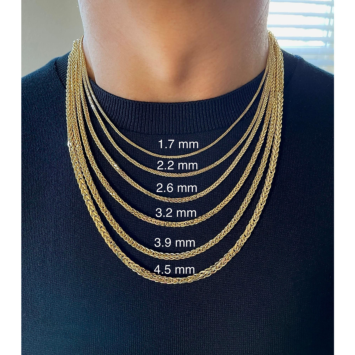 JEWELHEART 10K Gold Square Wheat Chain Necklace - 2.2mm Braided Dainty Yellow Gold Necklace Thin Gold Chain Diamond Cut Real Gold Chain For Women with Lobster Clasp 18"