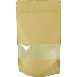 50 Rice Paper Stand-up Zip Pouch with Window (Medium, Natural Kraft)