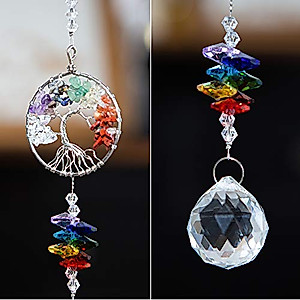 2 Packs Hanging Crystals Suncatcher - Life Tree Crystal Pendant Rainbow Crystal Ornament Crystal Ball Prism Chakra Crystals for Window, Garden, Home Decoration