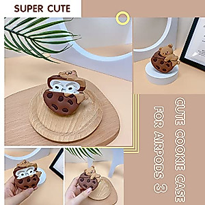 Cute Cookie Bear Airpods 3rd Generation(2021) Case, 7 in 1 Silicone Protective Airpods 3 Accessories Cover Kit, 3D Fashion Cartoon Animal Food Skin for Girls Women with Other 6 Different Accessories