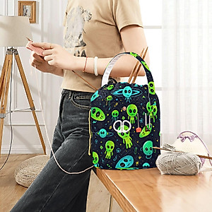 Joko Ivery Space Aliens Crochet Bag Organizer for Crocheting Knitting Bag Yarn Storage Organizer with Front Compartments Knitting Tote Basket for Knitting Needles Gifts Crochet Hooks Accessories