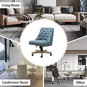 Modern Tufted Armless Home Office Chair, Comfy Upholstered Desk Chair with Vintage Wood Base, Height Adjustable Swivel Computer Task Chair for Living Room Bedroom, Blue