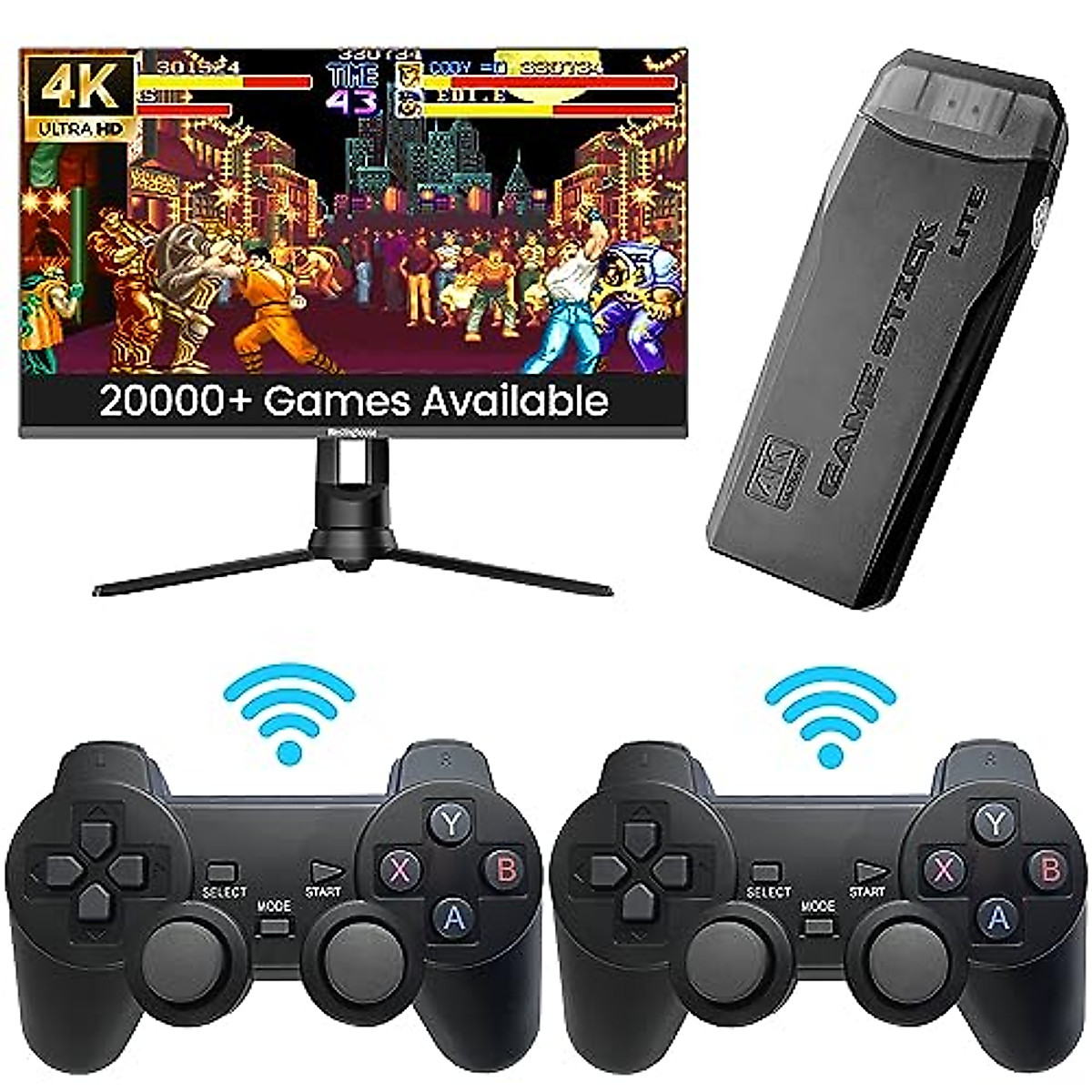 Retrostick Video Game Stick - Built-in 20000+ Games (64GB Memory Card), Nostalgia Mini Video Game Console, Amazing Emulation Quality with 4K HDMI Output + 2X 2.4G Wireless Controllers