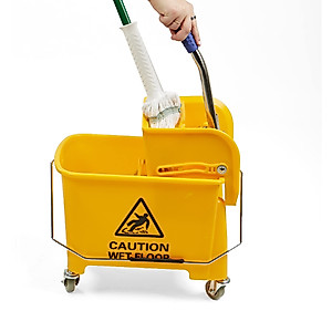 Mind Reader Mobile Heavy Duty Mop Bucket with Upward Press Wringer, 22-Quart (5.5 Gallon) Capacity, 16.25"L x 10.75"W x 24.5"H, Yellow
